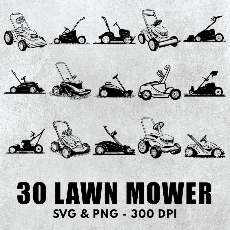 Lawn Mower Silhouette Bundle Svg, Lawn Mower Svg Vector Set, Lawn Mower ...