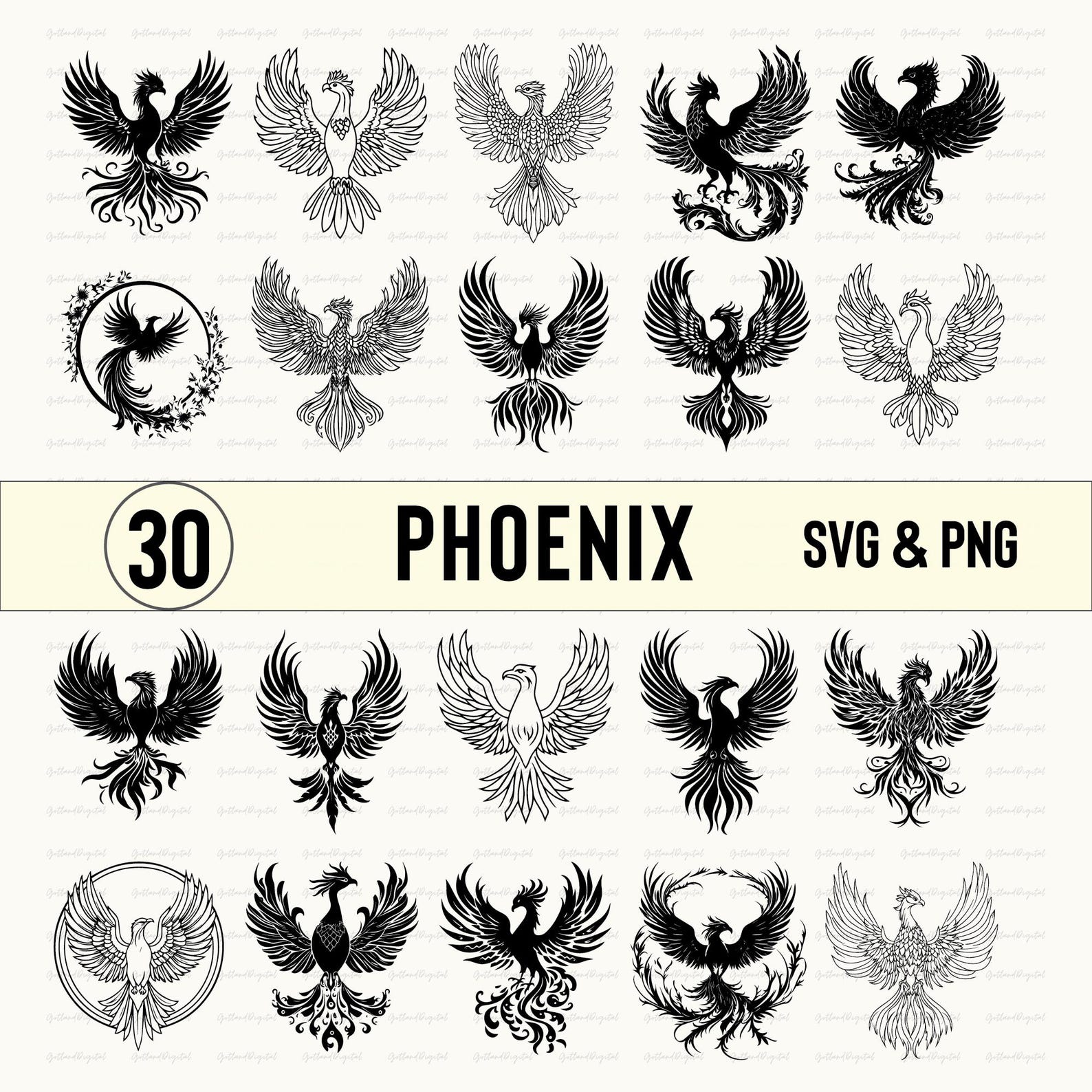 Phoenix Svg Bundle, Phoenix Silhouette, Phoenix Clipart, Phoenix Vector ...