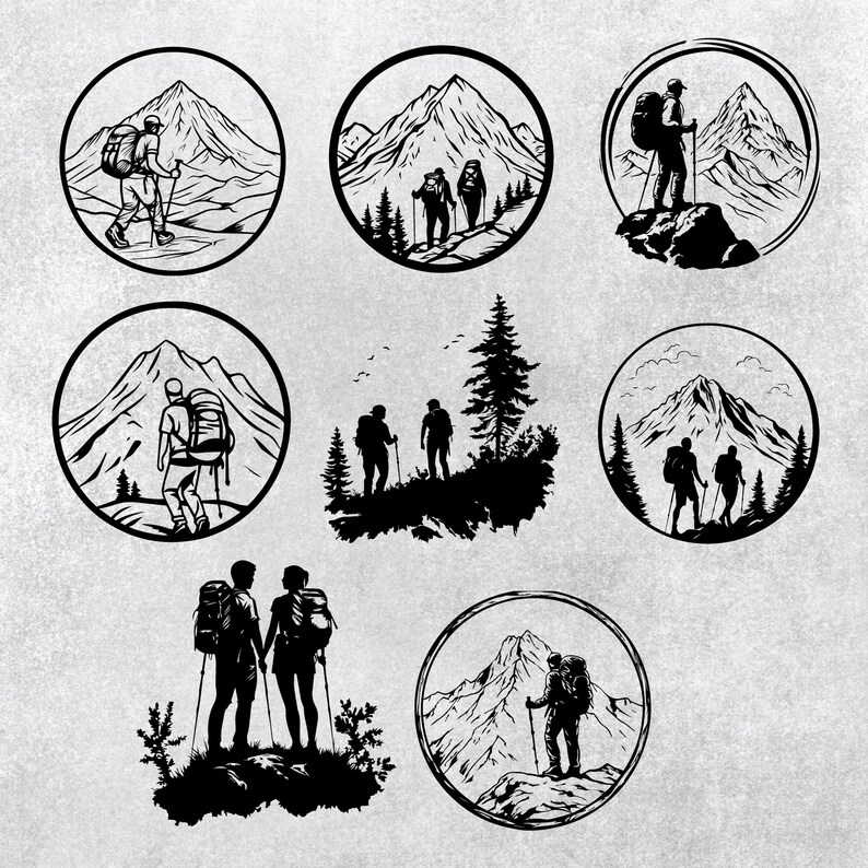 Hiking SVG Bundle: Silhouette Clipart, Decal Designs (PNG, Cricut) - Etsy
