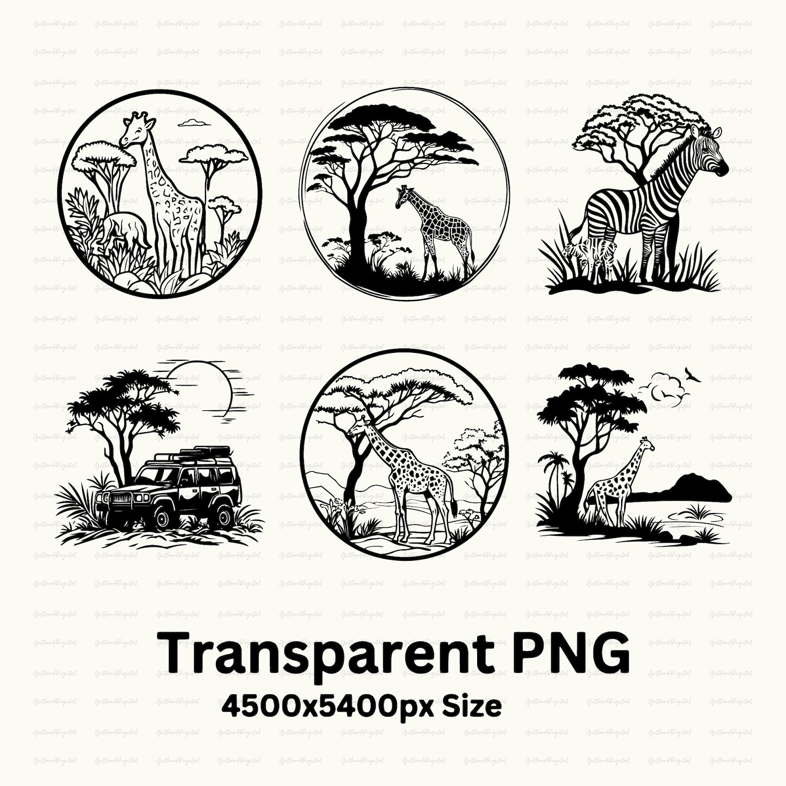 Safari Animals SVG PNG Clipart: Silhouette Vector Cut Files - Etsy