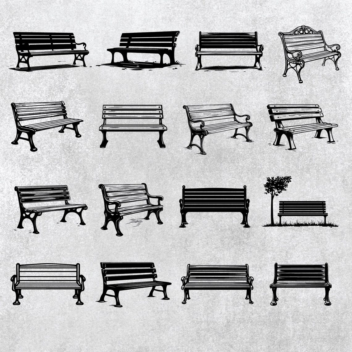 Bench SVG PNG Bundle: Silhouette Vector Art (300 DPI) - Etsy