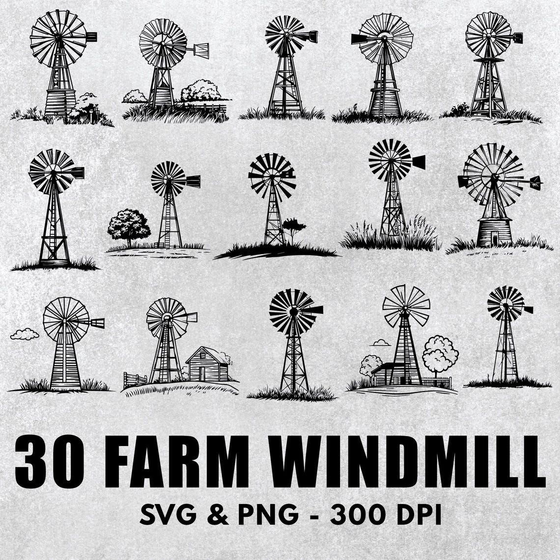 Farm Windmill Svg Bundle, Farm Windmill Silhouette Png, Farm Windmill ...