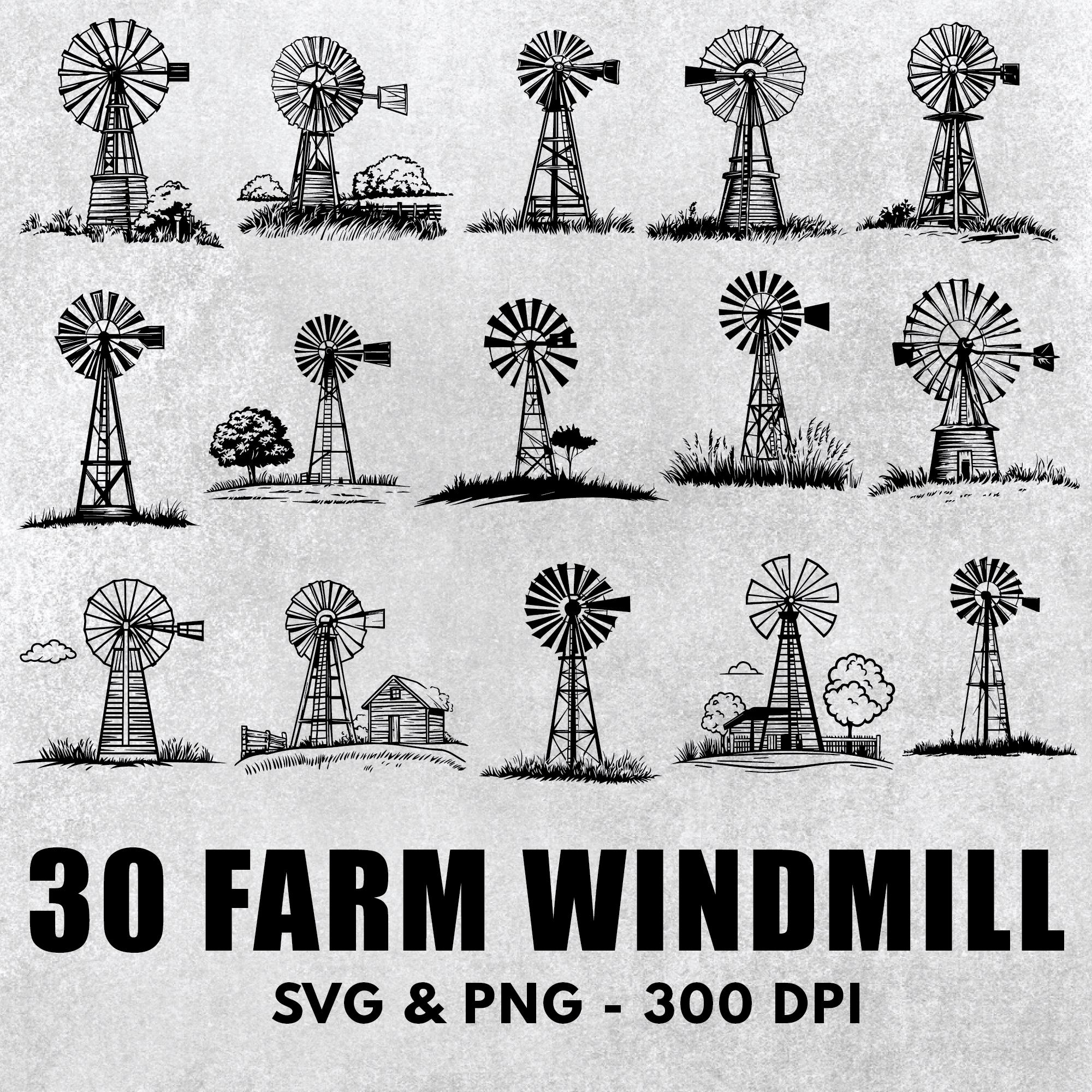Farm Windmill Svg Bundle, Farm Windmill Silhouette Png, Farm Windmill ...