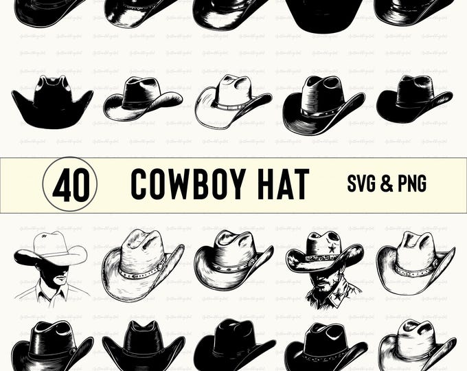 Cowboy Hat Side View Vector Clipart Set / Outline, Stamp Silhouette ...