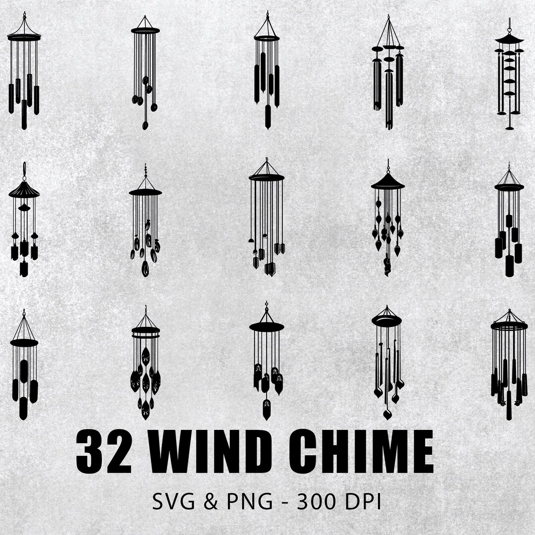 Wind Chime Svg Bundle, Wind Chime Silhouette Png Set, Wind Chime ...