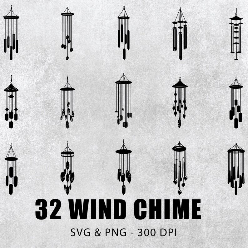 Wind Chime SVG Bundle: Silhouette PNG Clipart Set (digital Download) - Etsy