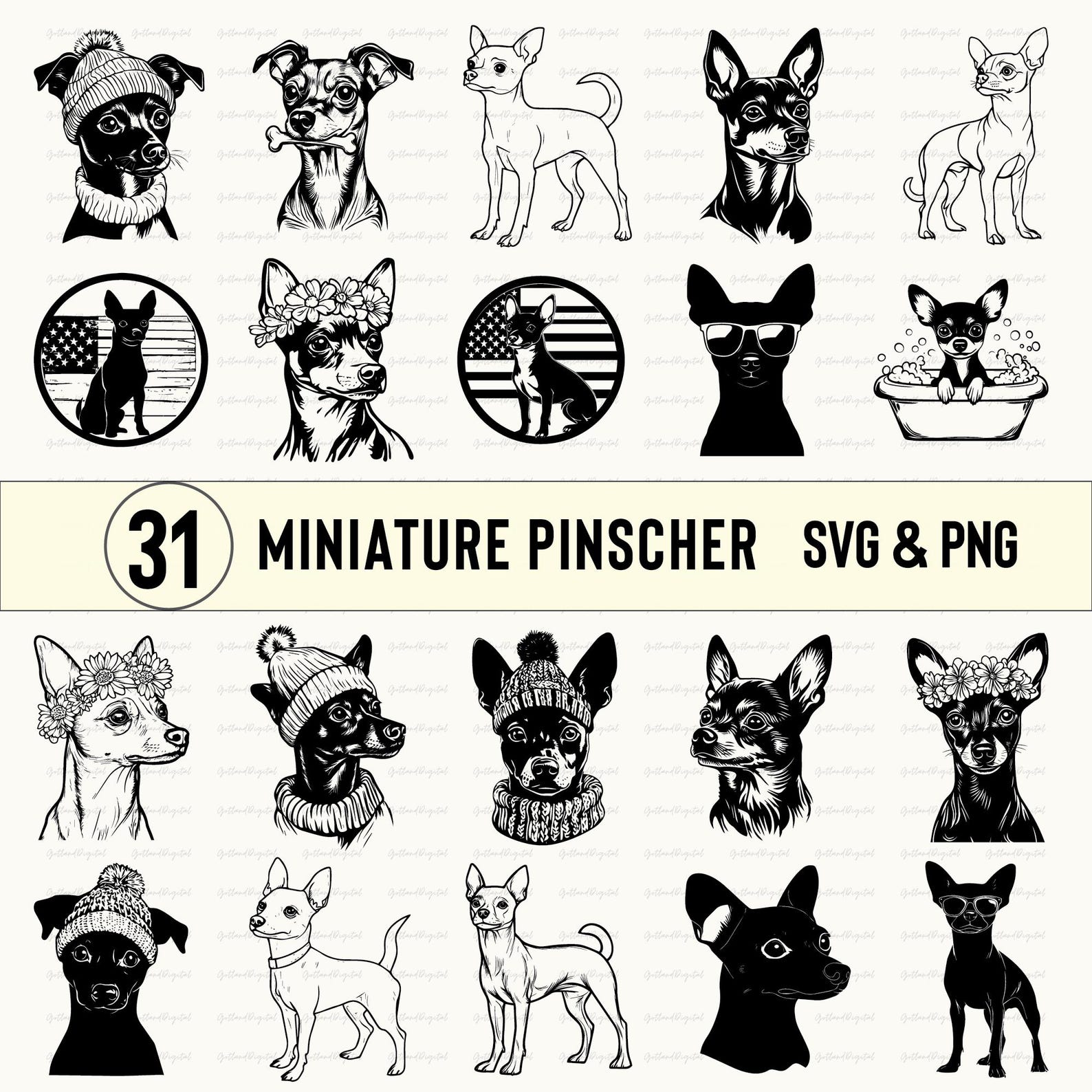 Miniature Pinscher Svg Bundle, Miniature Pinscher Silhouette, Miniature ...