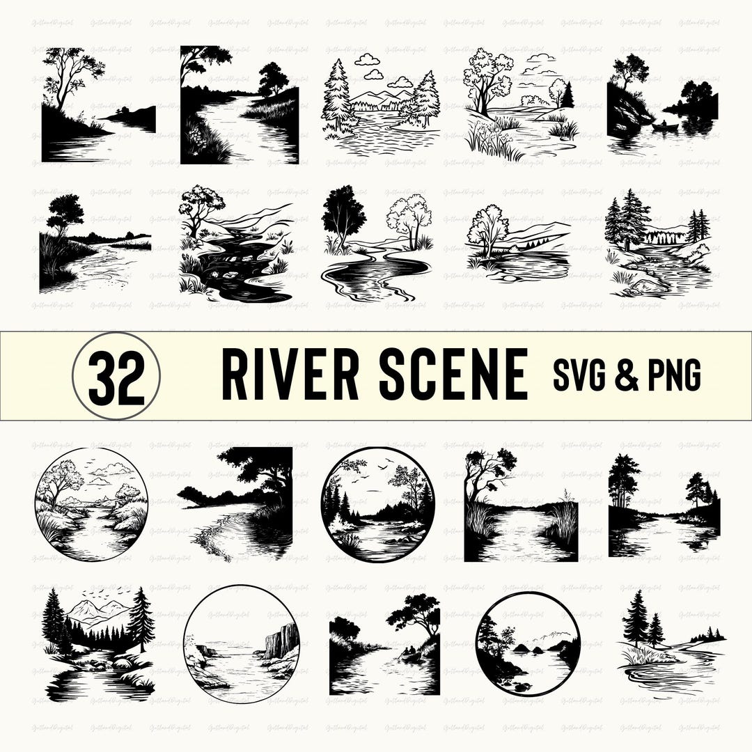 River Scene Svg Bundle, River Scene Silhouette, River Scene Clipart ...