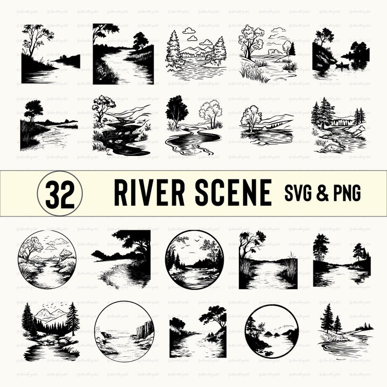 River Scene Svg Bundle, River Scene Silhouette, River Scene Clipart ...