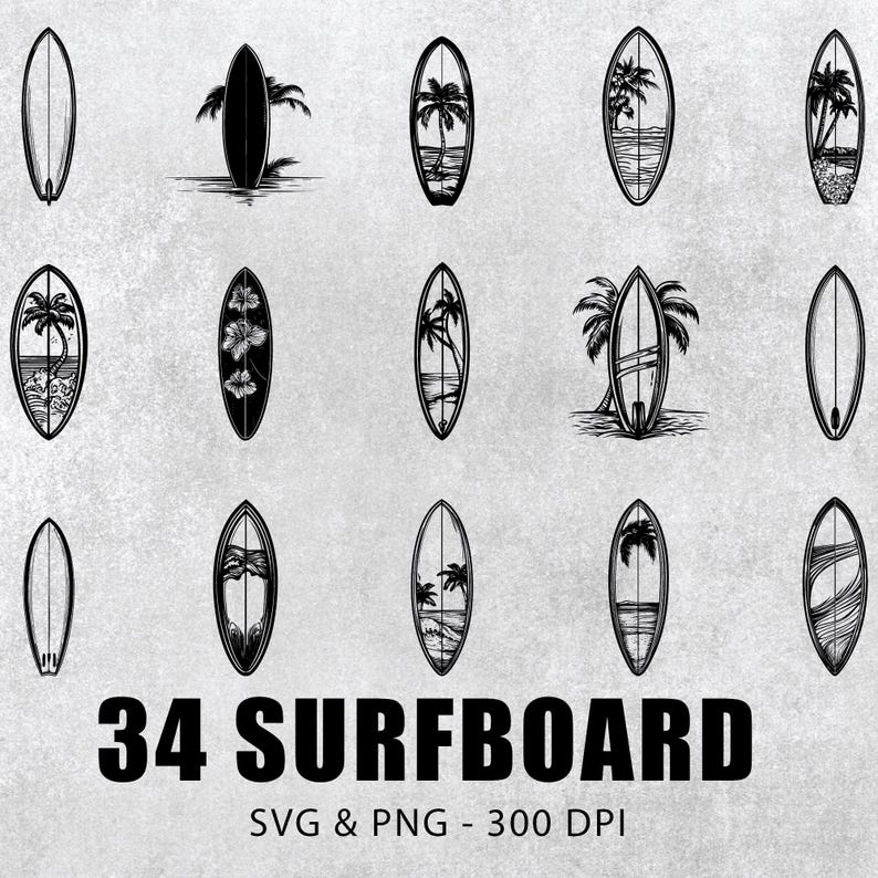 Surfboard Svg Png Bundle, Surfboard Vector Set, Surfboard Clipart ...