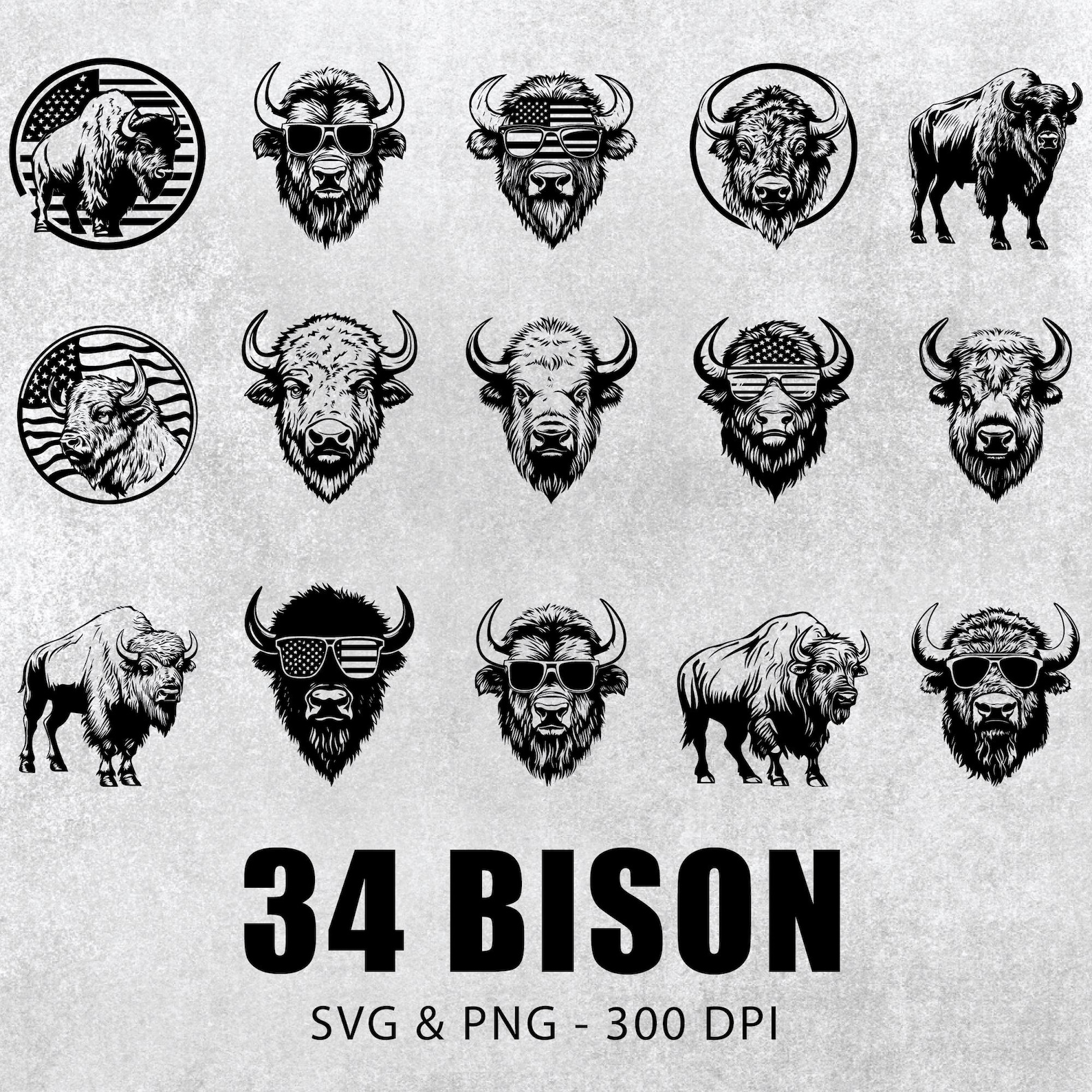 Bison Svg Bundle, Bison Silhouette Set, Bison Clipart, Bison Decal ...