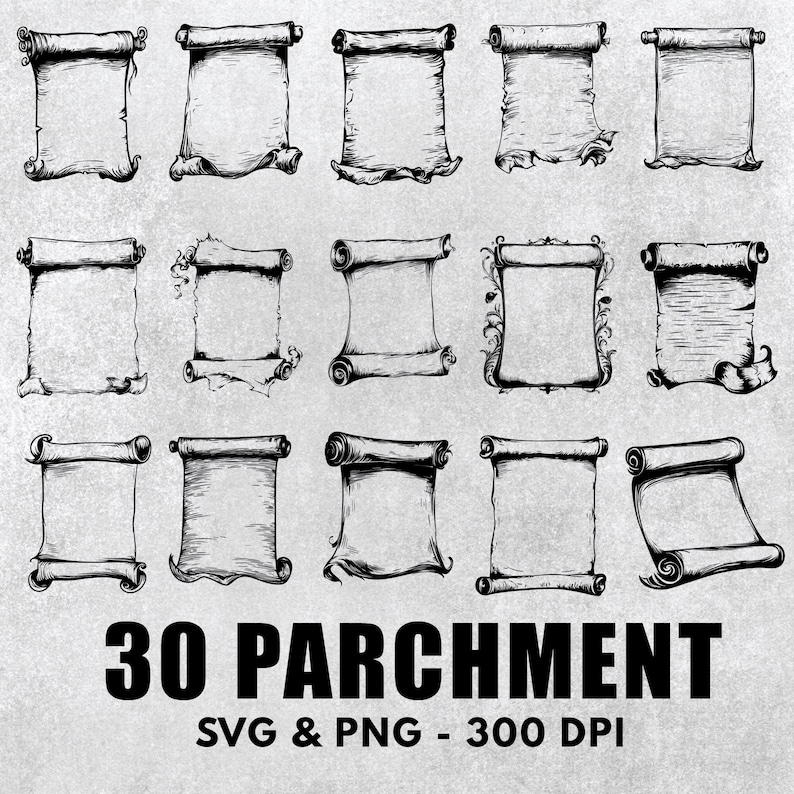 Parchment Svg Bundle, Parchment Silhouette Png Set, Parchment Clipart ...
