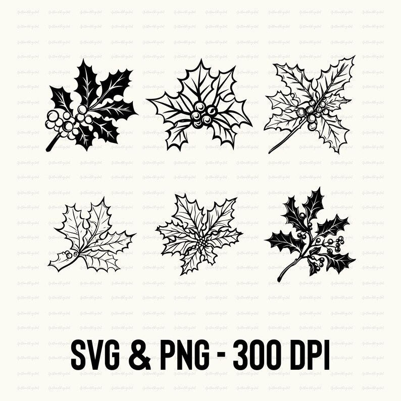 Holly SVG PNG Bundle: Christmas Clipart, Silhouette Cut Files (digital ...