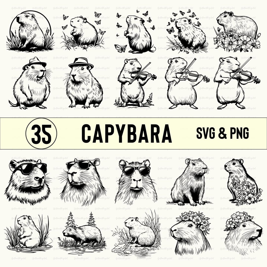 Capybara Svg PNG Bundle, Capybara Silhouette, Capybara Clipart ...