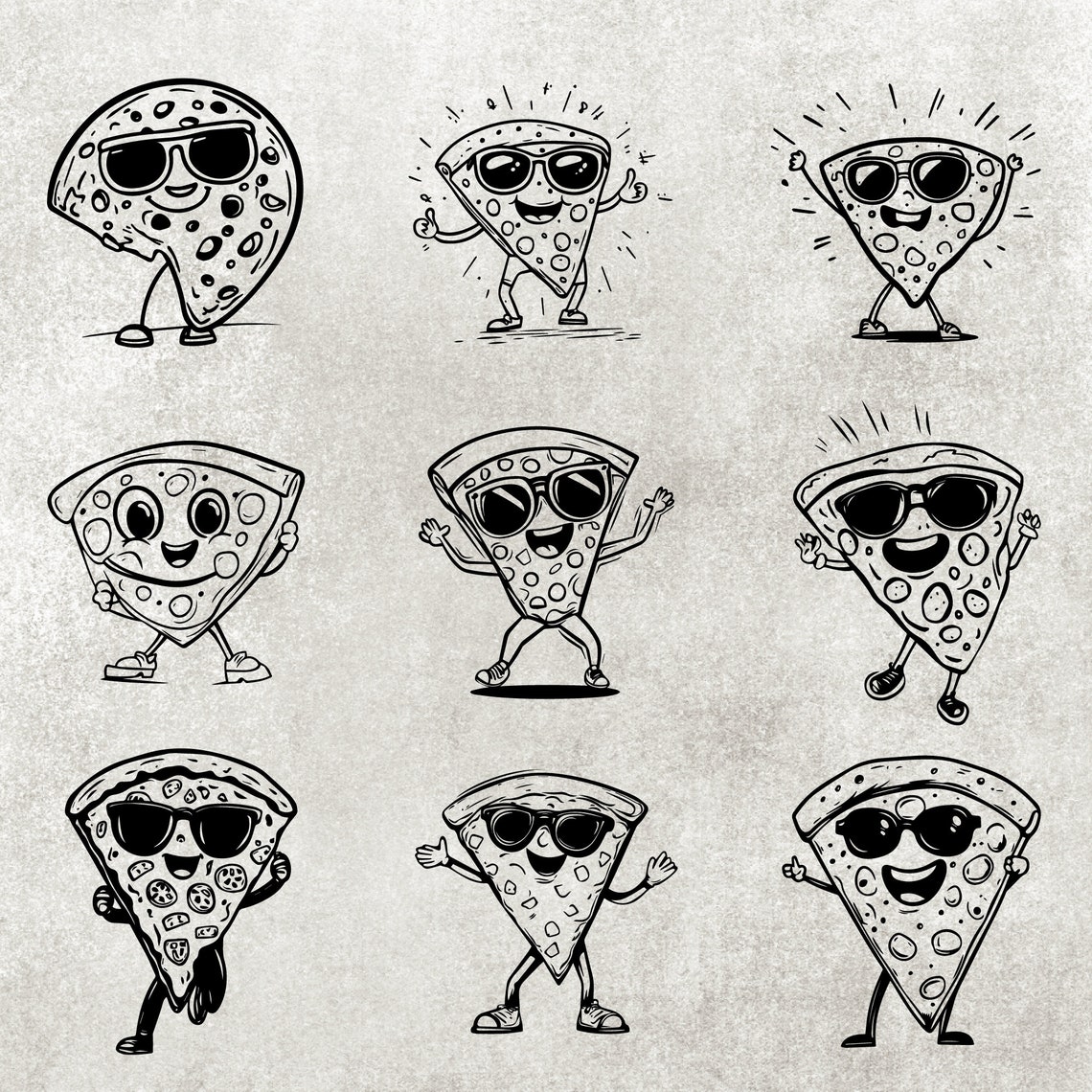 Cute Pizza Dancing Silhouette Bundle Svg, Cute Pizza Dancing Svg Vector ...