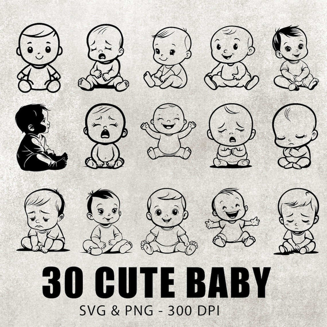 Cute Baby Silhouette Bundle Svg, Cute Baby Svg Vector Set, Cute Baby ...