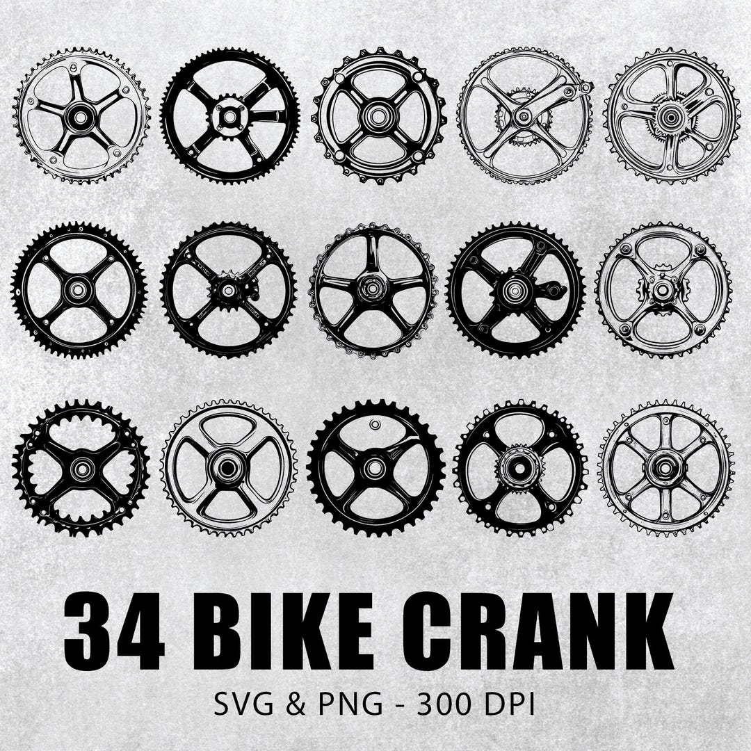 Bike Crank Clipart: SVG PNG Bundle, Silhouette Vector Art (digital ...