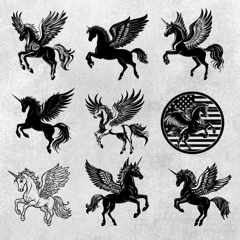 Pegasus Svg Bundle, Pegasus Silhouette, Pegasus Clipart, Pegasus Vector ...