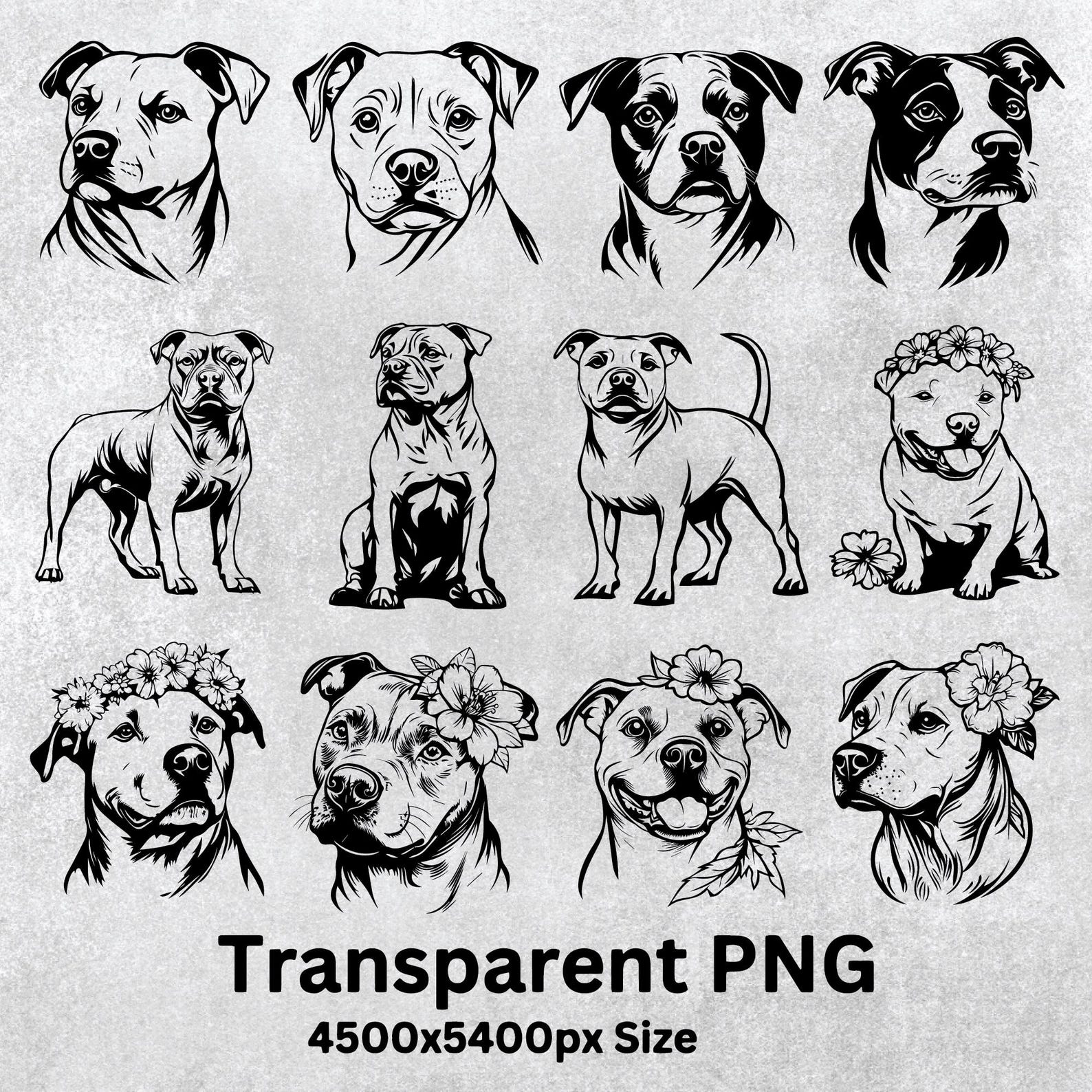 Staffordshire Bull Terrier SVG Bundle: Dog Silhouette Clipart (PNG ...