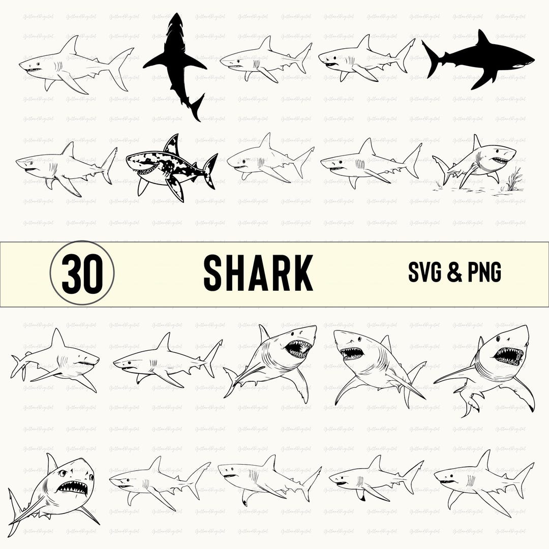 Shark Svg Bundle, Shark Silhouette, Shark Clipart, Shark Decal, Shark ...