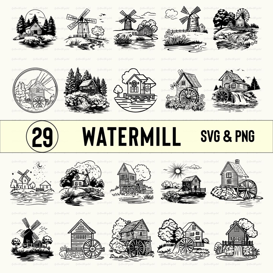Watermill Svg Png, Watermill Clipart, Watermill Silhouette, Watermill ...