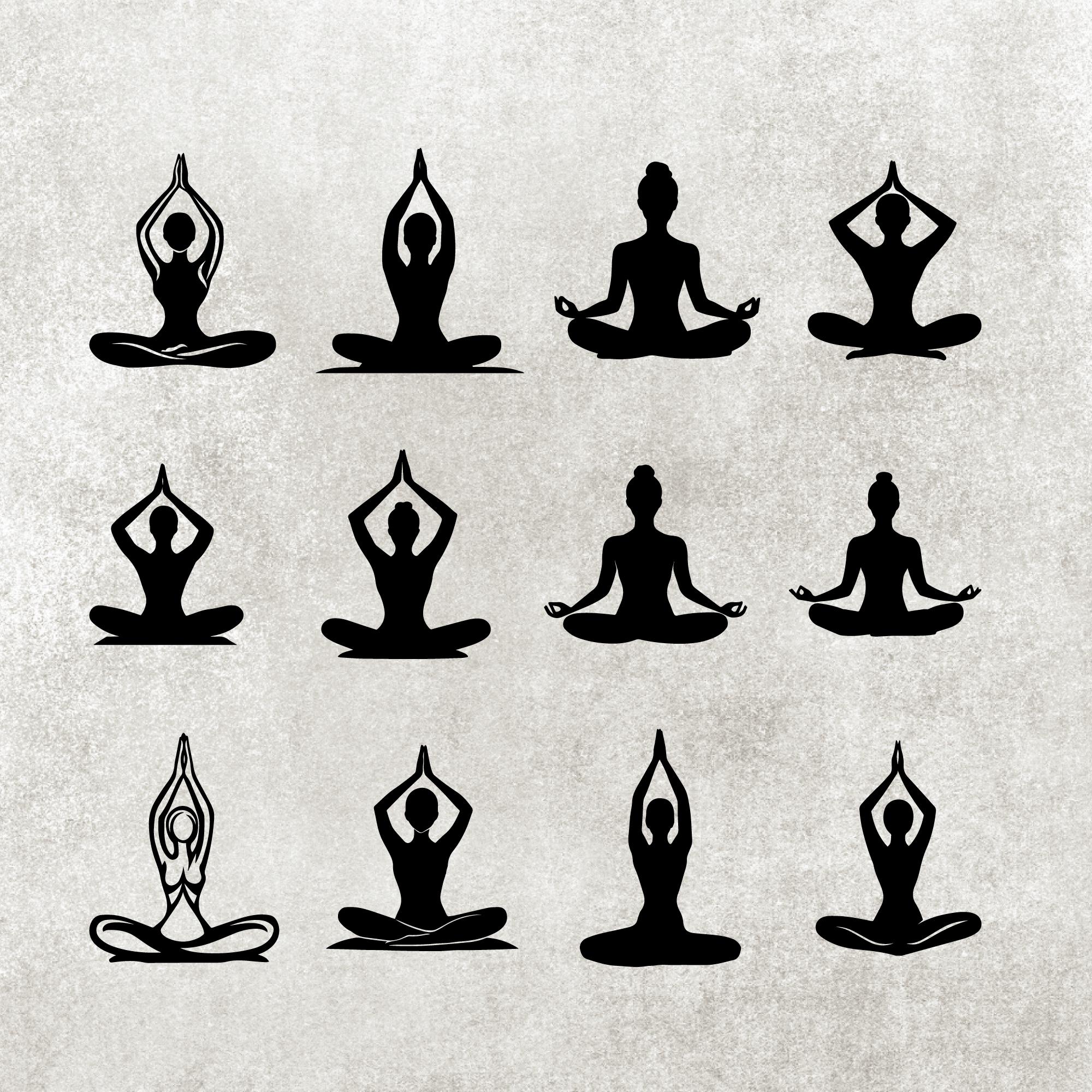 Yoga Silhouette SVG Bundle: Yoga Clipart, Vector, Decal (PNG, Cricut ...