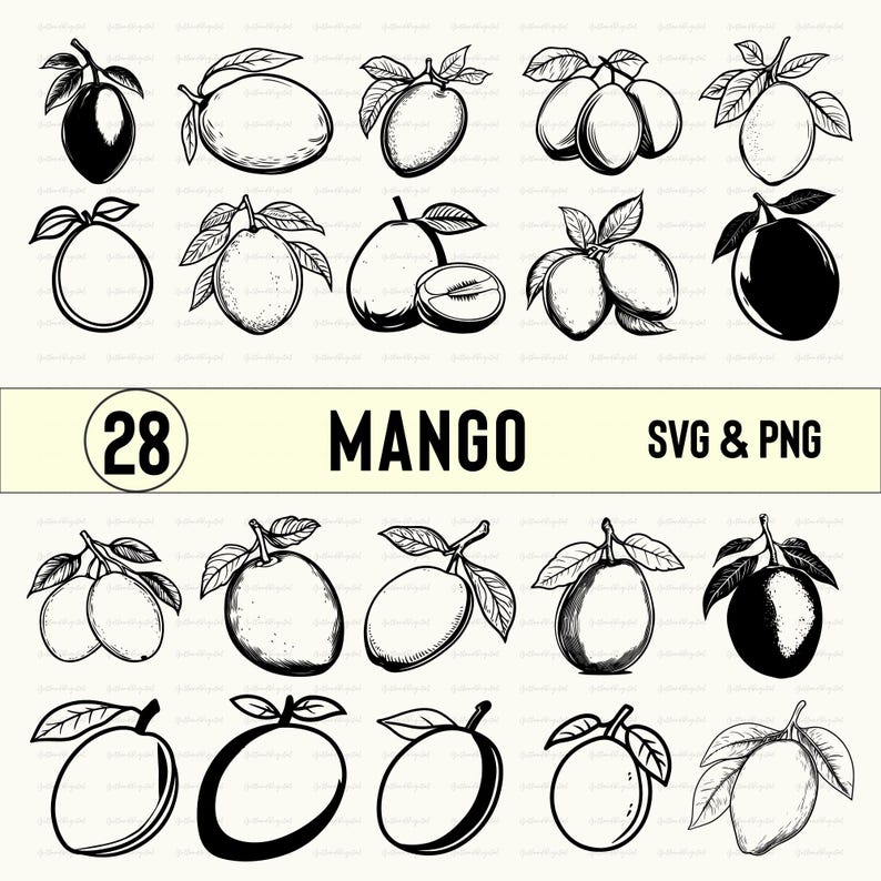 Mango SVG PNG Clipart: Outline Vector Cut File - Etsy