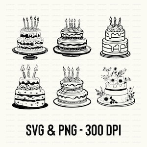 Birthday Cake Clipart: SVG PNG Bundle, Design Cut File - Etsy