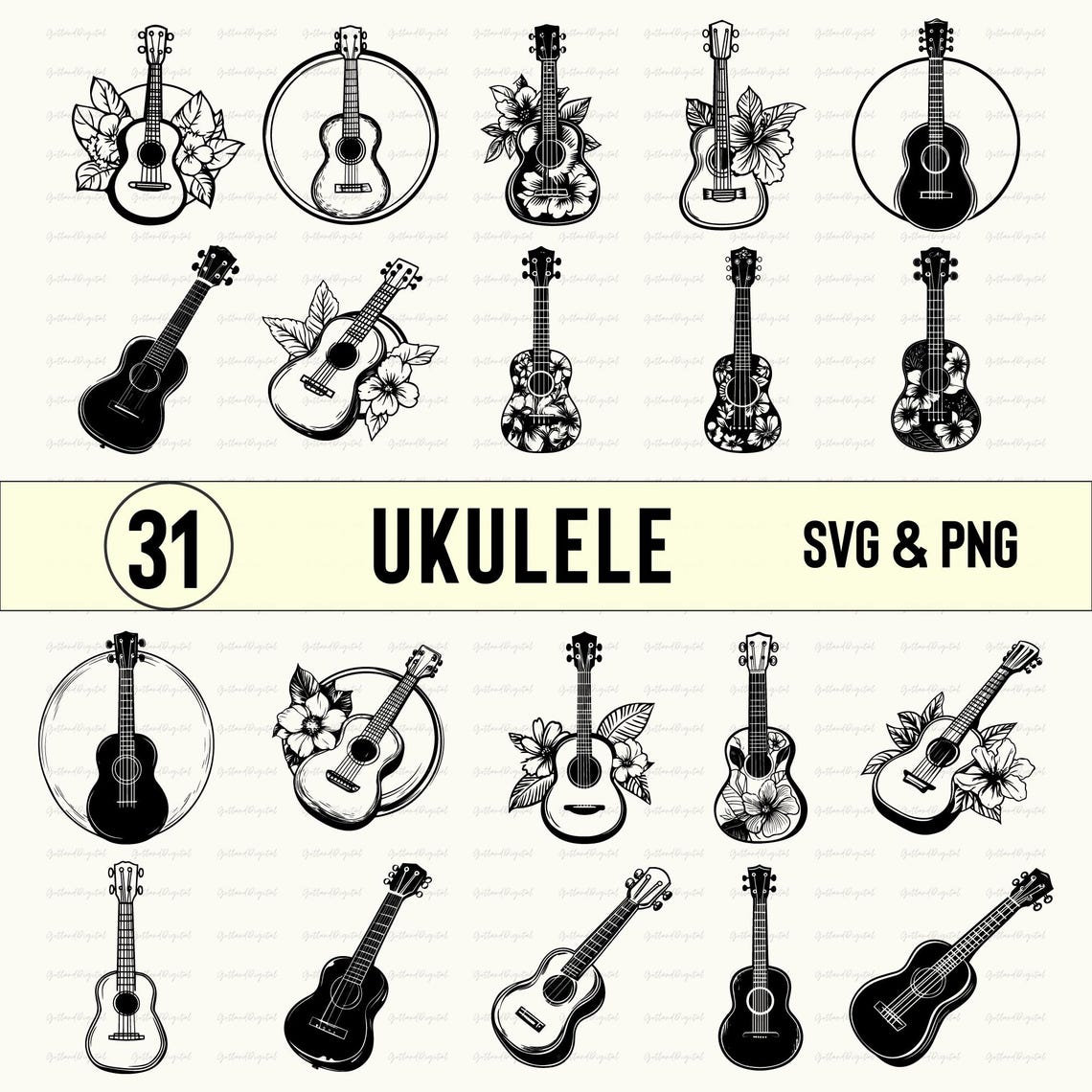 Ukulele Svg Png Bundle, Ukulele Clipart, Ukuleles Silhouette, Ukulele ...