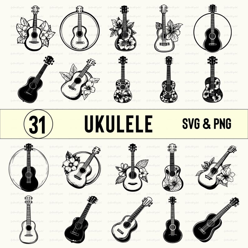Ukulele Svg Png Bundle, Ukulele Clipart, Ukuleles Silhouette, Ukulele ...