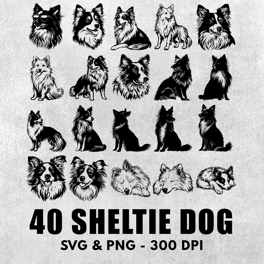 Sheltie Silhouette Bundle, Sheltie Vector, Sheltie Clipart Vector ...
