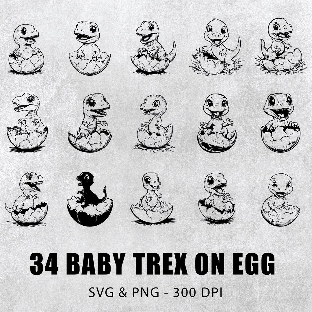 Baby Trex on Egg Svg Png Bundle, Baby Trex on Egg Clipart, Silhouette ...
