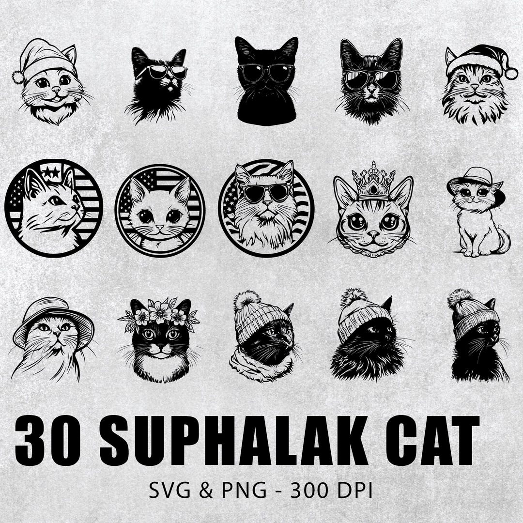 Suphalak Cat SVG PNG Bundle: Vector Clipart Set - Etsy
