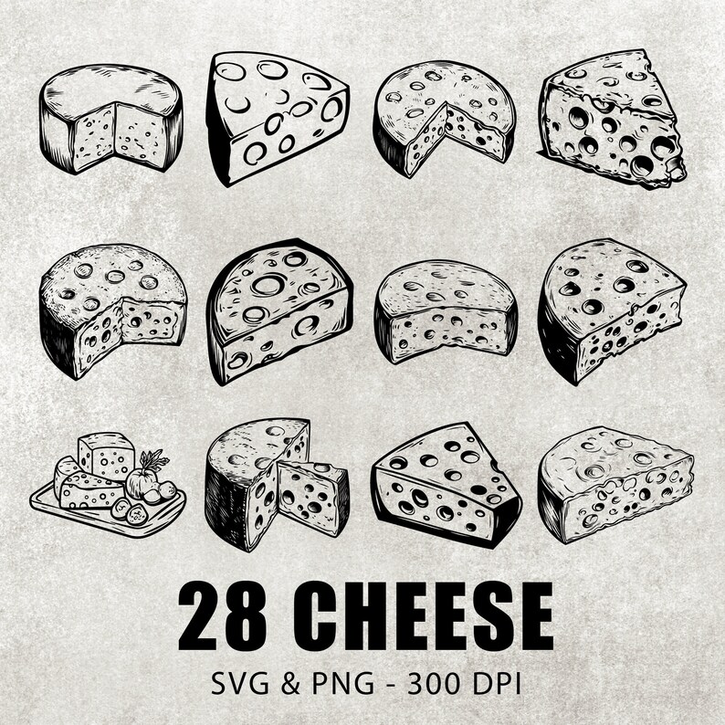 Cheese SVG Bundle: Clipart Vector, Decal Art (PNG, 300 DPI) - Etsy