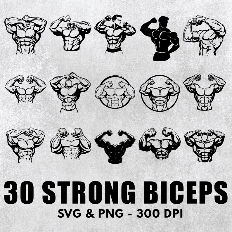 Strong Biceps Svg Bundle, Strong Biceps Silhouette Set, Strong Biceps ...