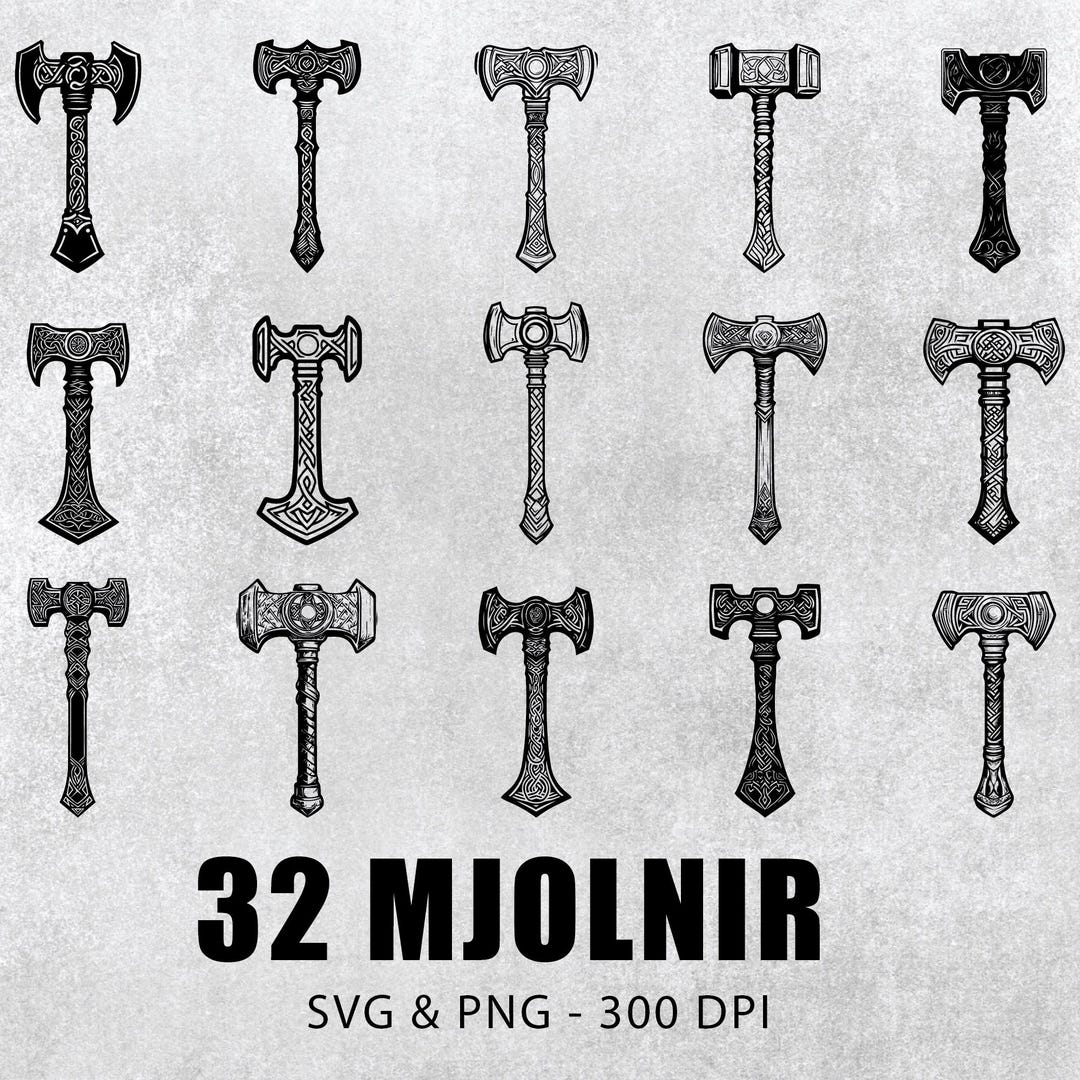 Mjolnir Svg Bundle, Mjolnir Silhouette Png Set, Mjolnir Clipart ...