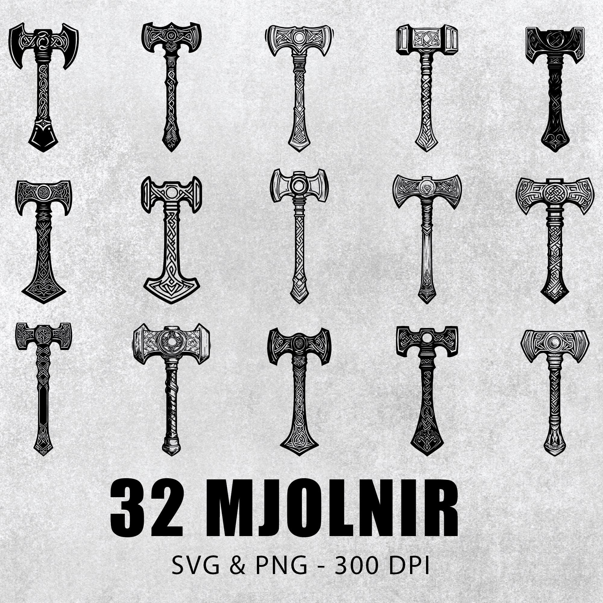 Mjolnir Svg Bundle, Mjolnir Silhouette Png Set, Mjolnir Clipart ...