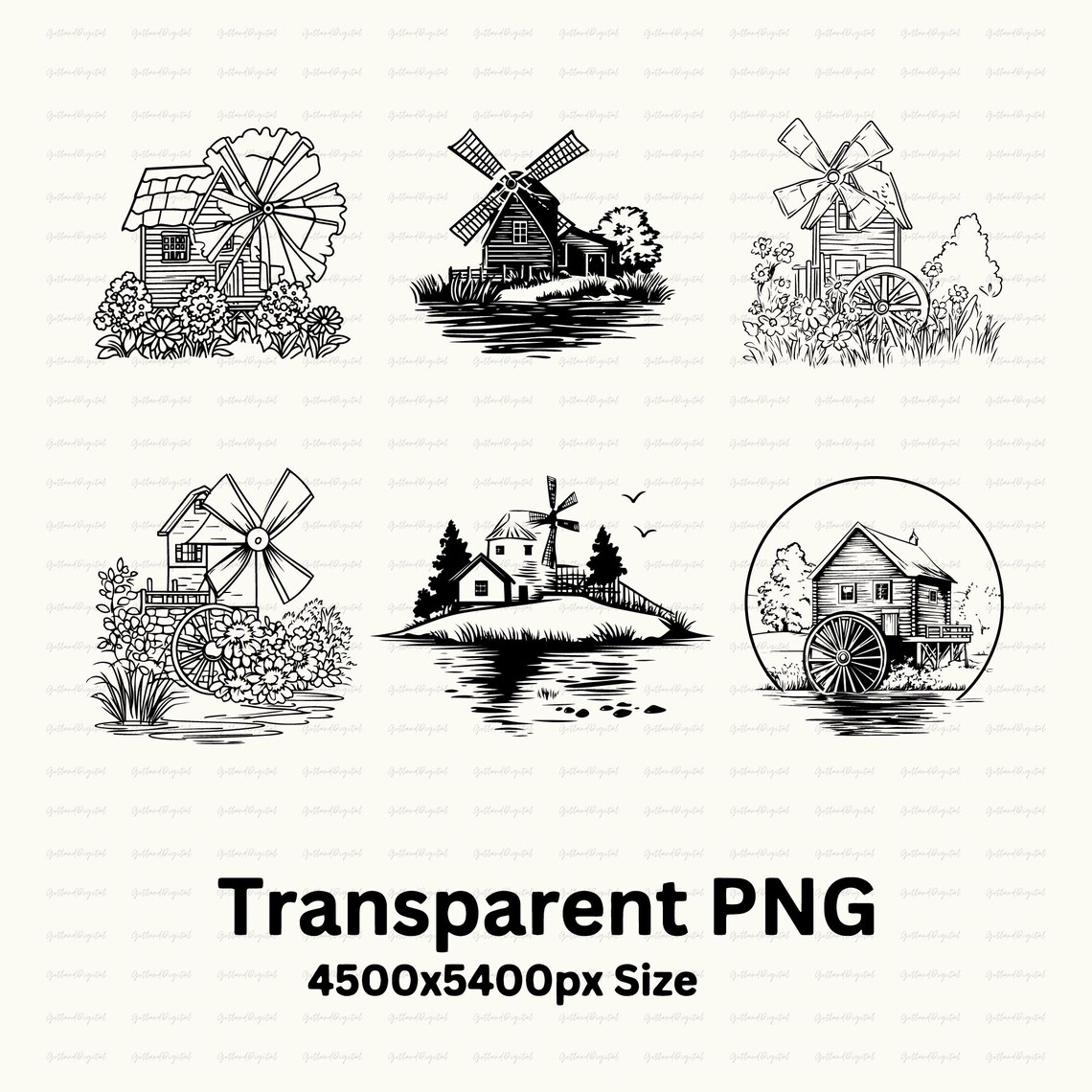 Watermill Svg Png, Watermill Clipart, Watermill Silhouette, Watermill ...