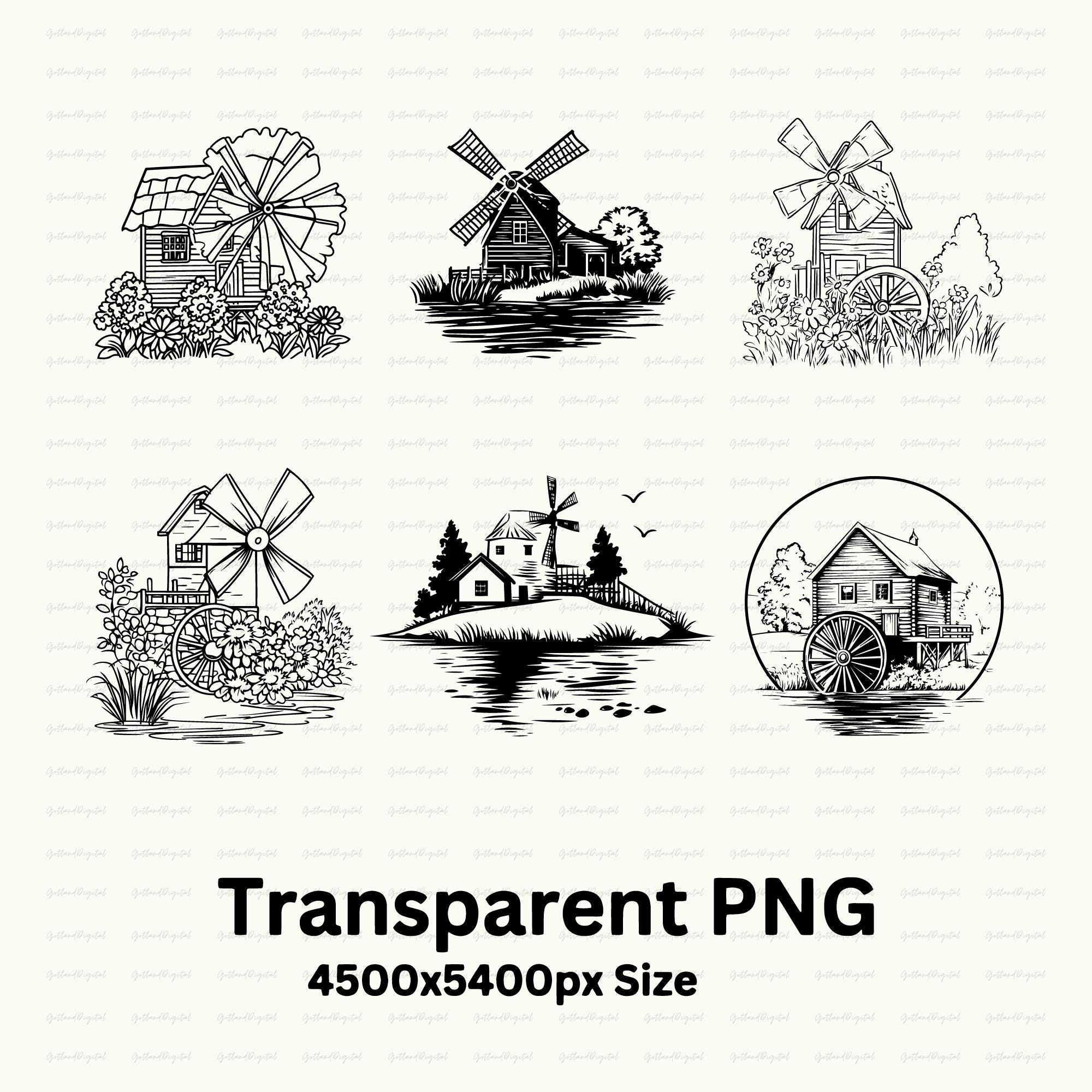 Watermill Svg Png, Watermill Clipart, Watermill Silhouette, Watermill ...