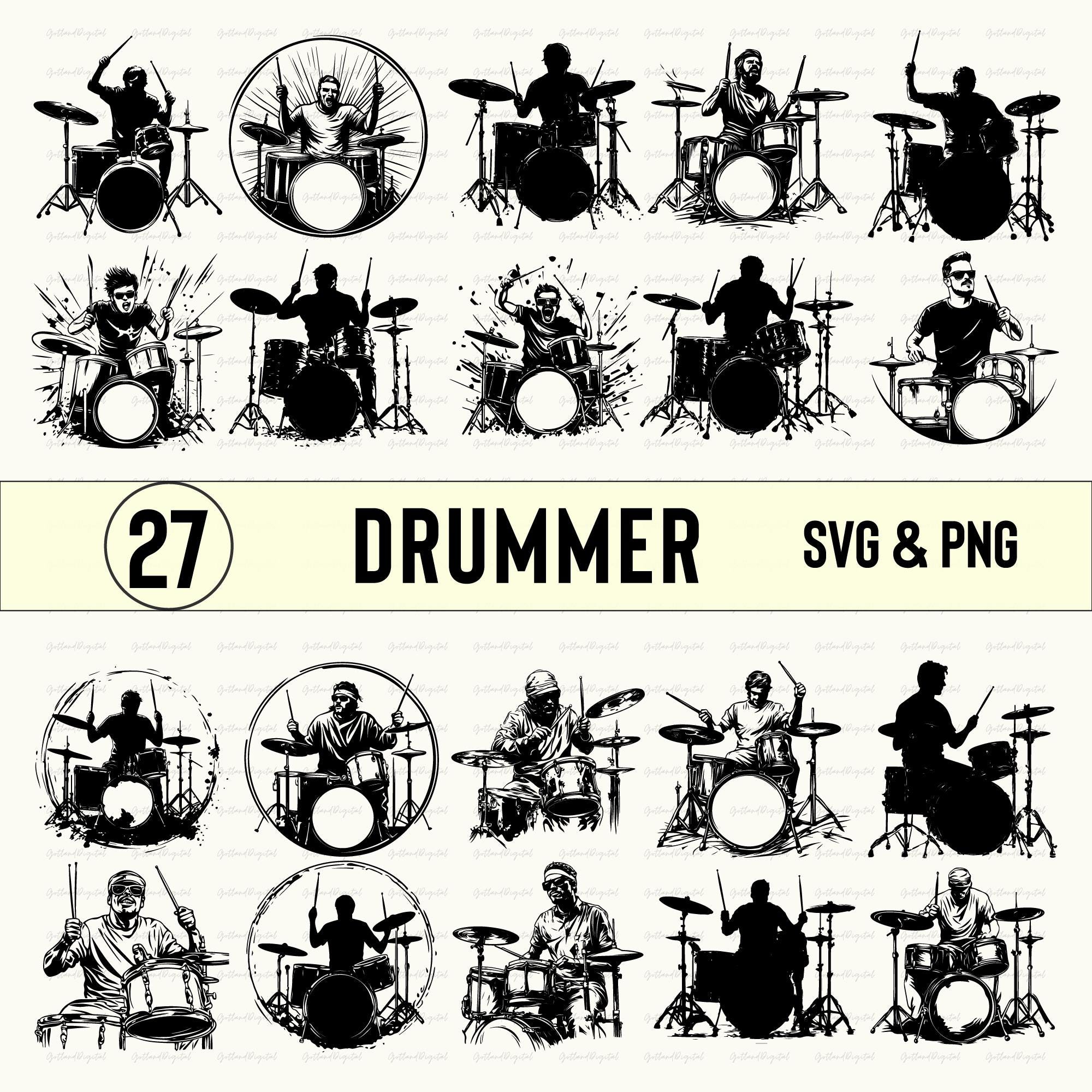 Drummer Svg Png, Drummer Clipart, Drummer Silhouette, Drummer Vector ...