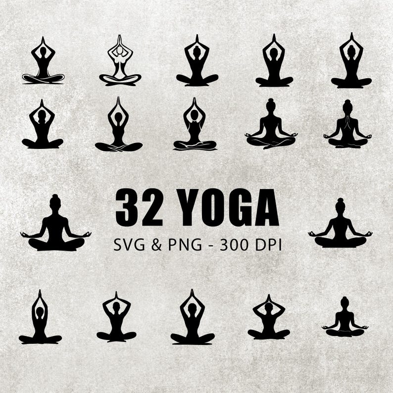 Yoga Silhouette SVG Bundle: Yoga Clipart, Vector, Decal (PNG, Cricut ...