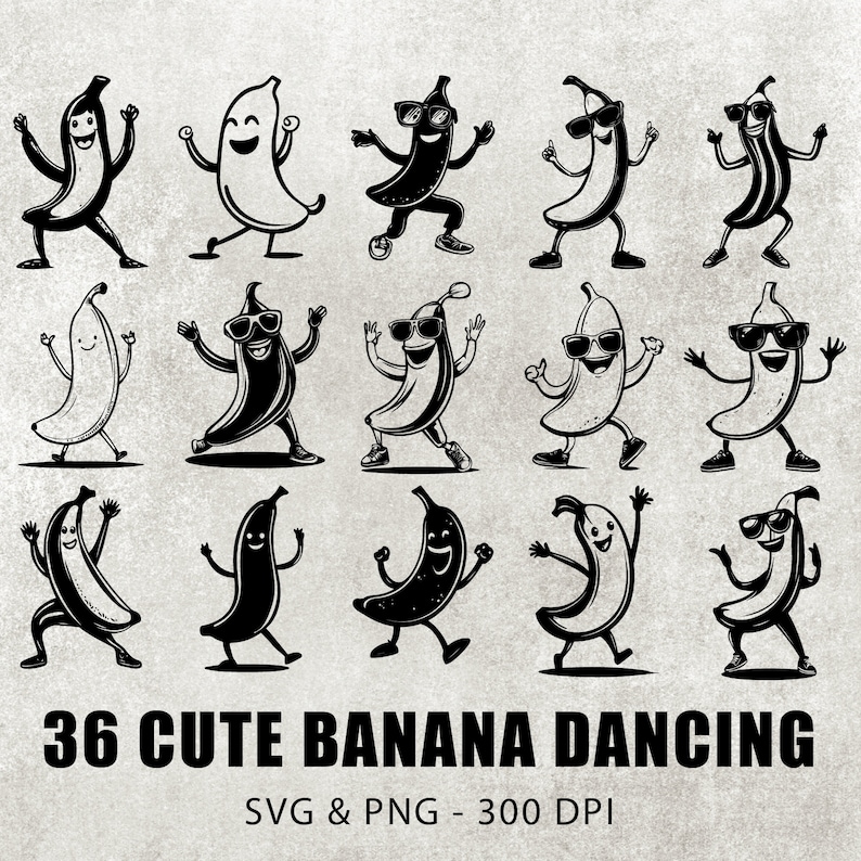 Cute Banana Dancing Svg Bundle, Cute Banana Dancing Silhouette, Cute ...