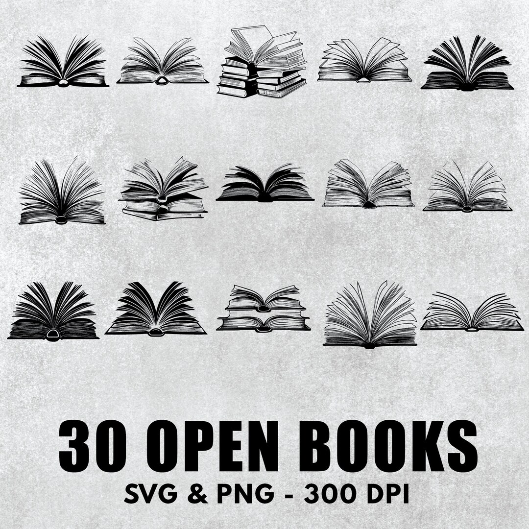Open Books Svg Bundle, Open Books Silhouette, Open Books Clipart, Open ...