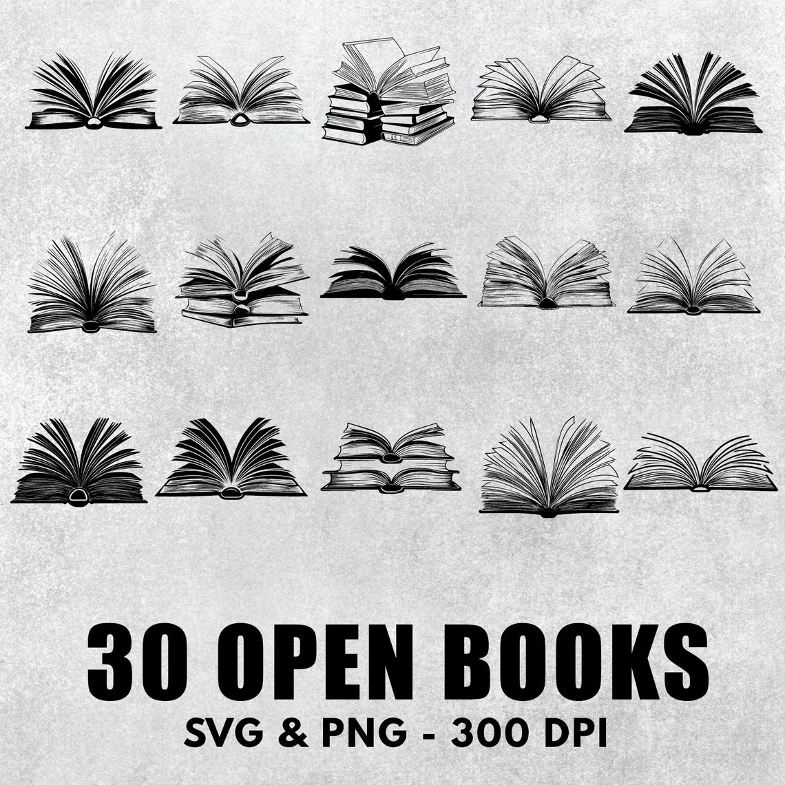 Open Books Svg Bundle, Open Books Silhouette, Open Books Clipart, Open ...