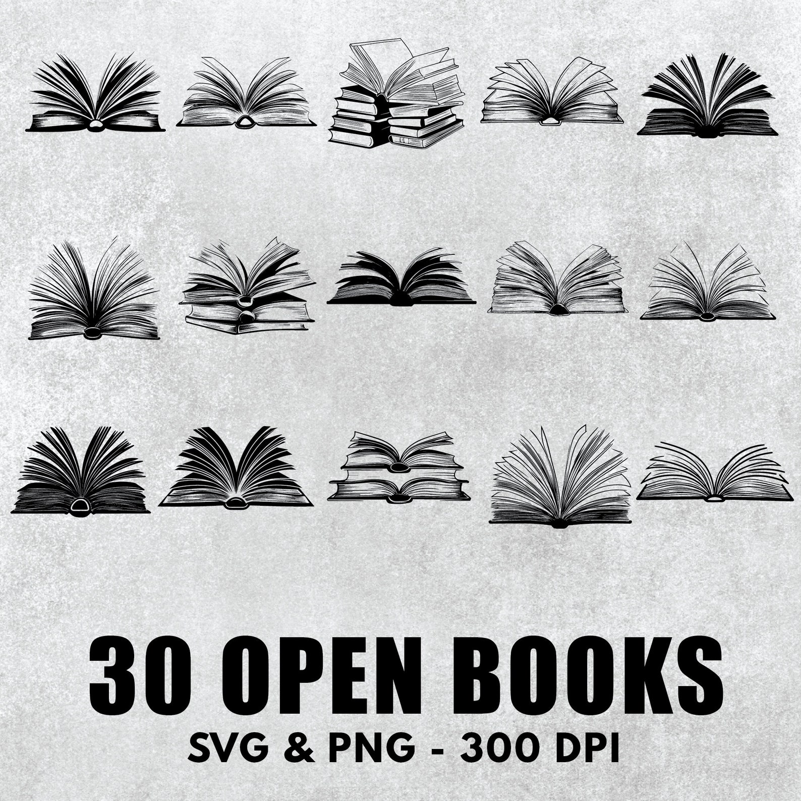 Open Books Svg Bundle, Open Books Silhouette, Open Books Clipart, Open ...