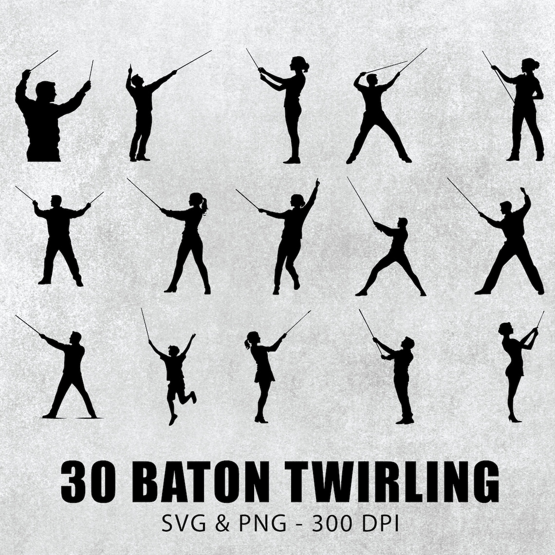 Baton Twirling Silhouette SVG Bundle: Clipart Vector Designs (PNG) - Etsy