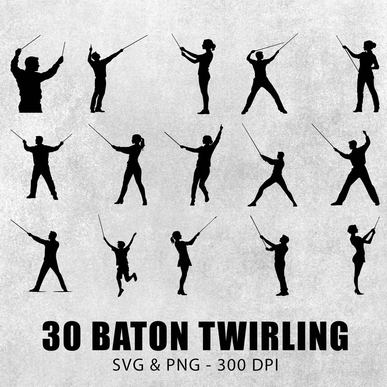 Baton Twirling Silhouette SVG Bundle: Clipart Vector Designs (PNG) - Etsy