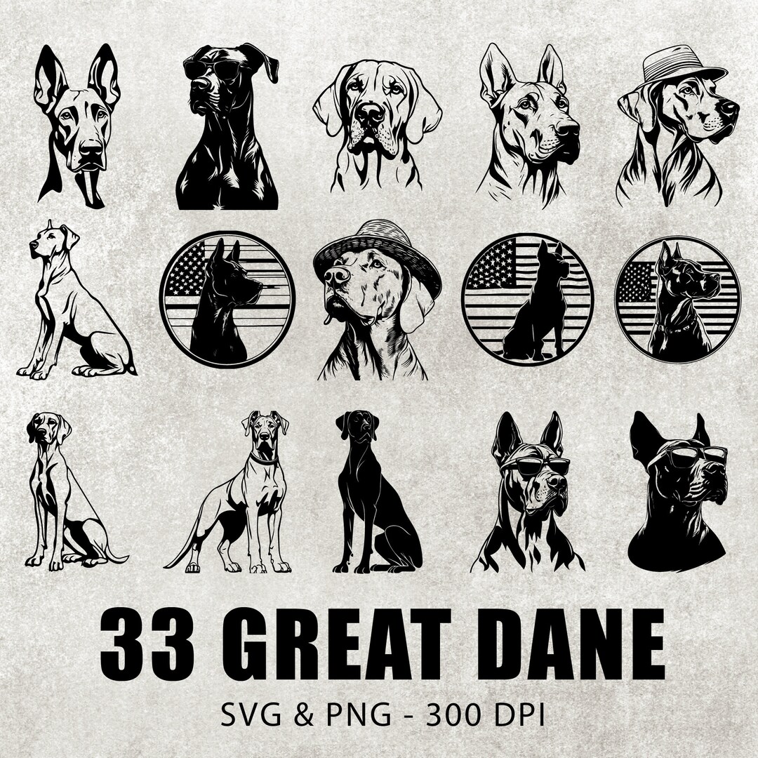 Great Dane Svg Bundle, Great Dane Silhouette, Great Dane Clipart, Great ...