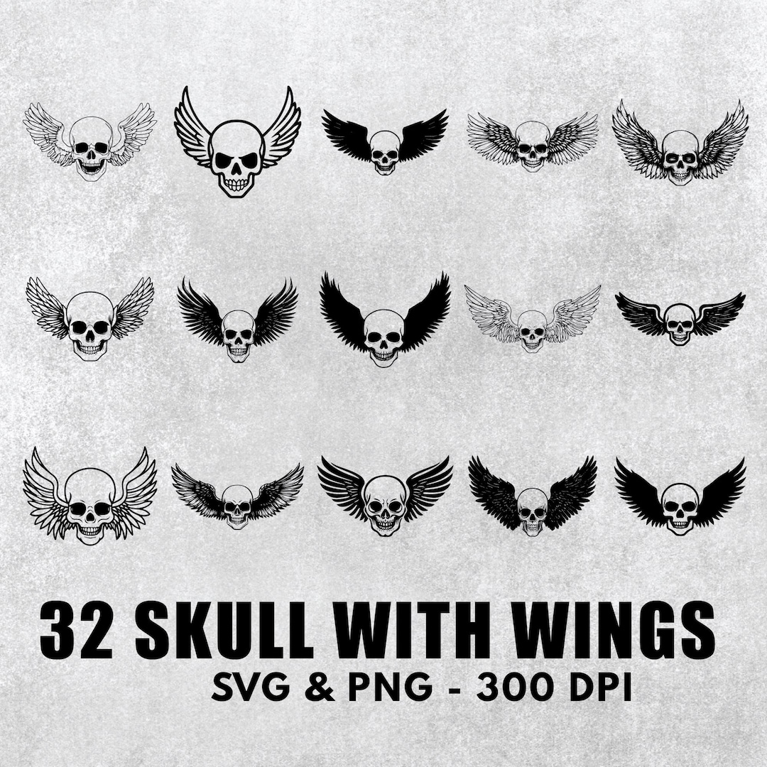 Skull With Wings Svg Bundle, Skull With Wings Vector Set, Skull With ...