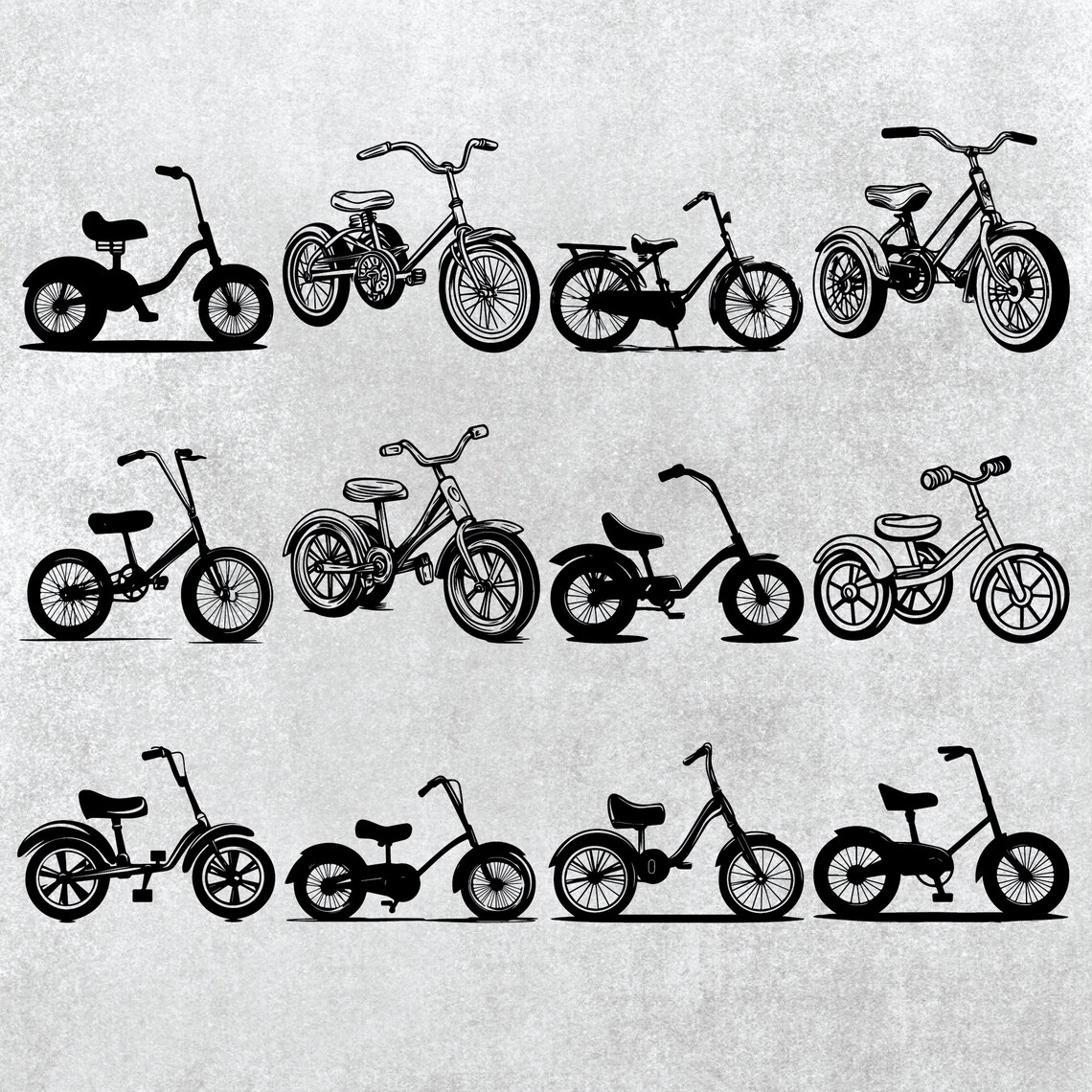 Tricycle SVG Bundle: Silhouette Clipart, Vector Decal (PNG, 300 DPI) - Etsy